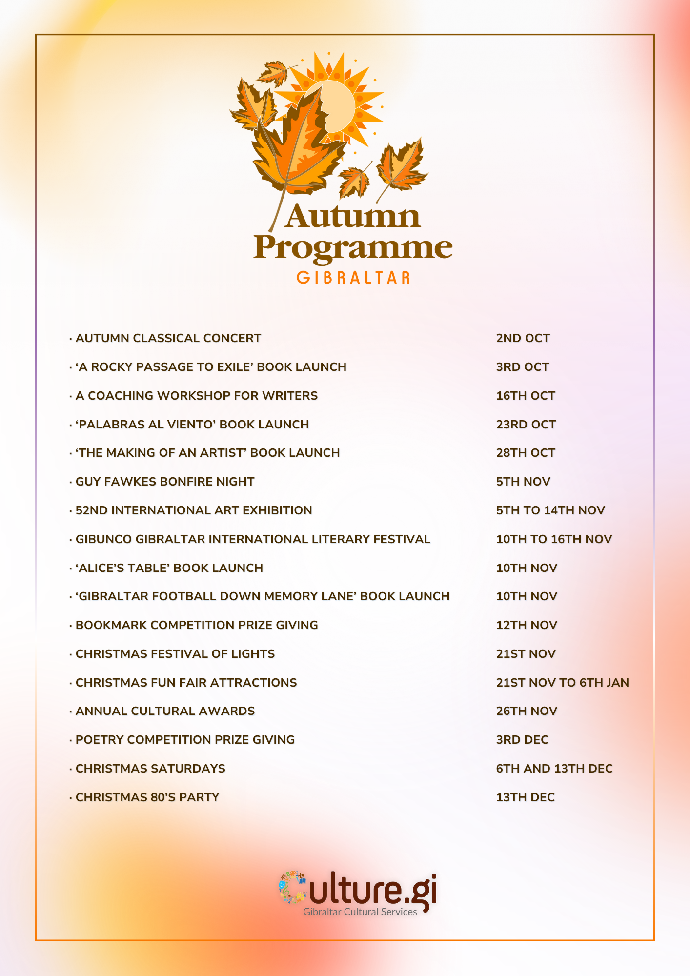 Autumn Cultural Programme 2025 - Your Gibraltar TV (YGTV)
